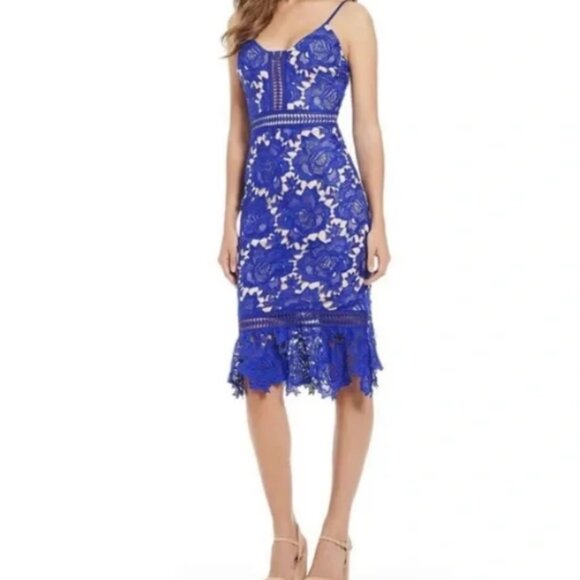 Gianni Bini | Dresses | Gianni Bini Blue Lace Midi Dress | Poshmark